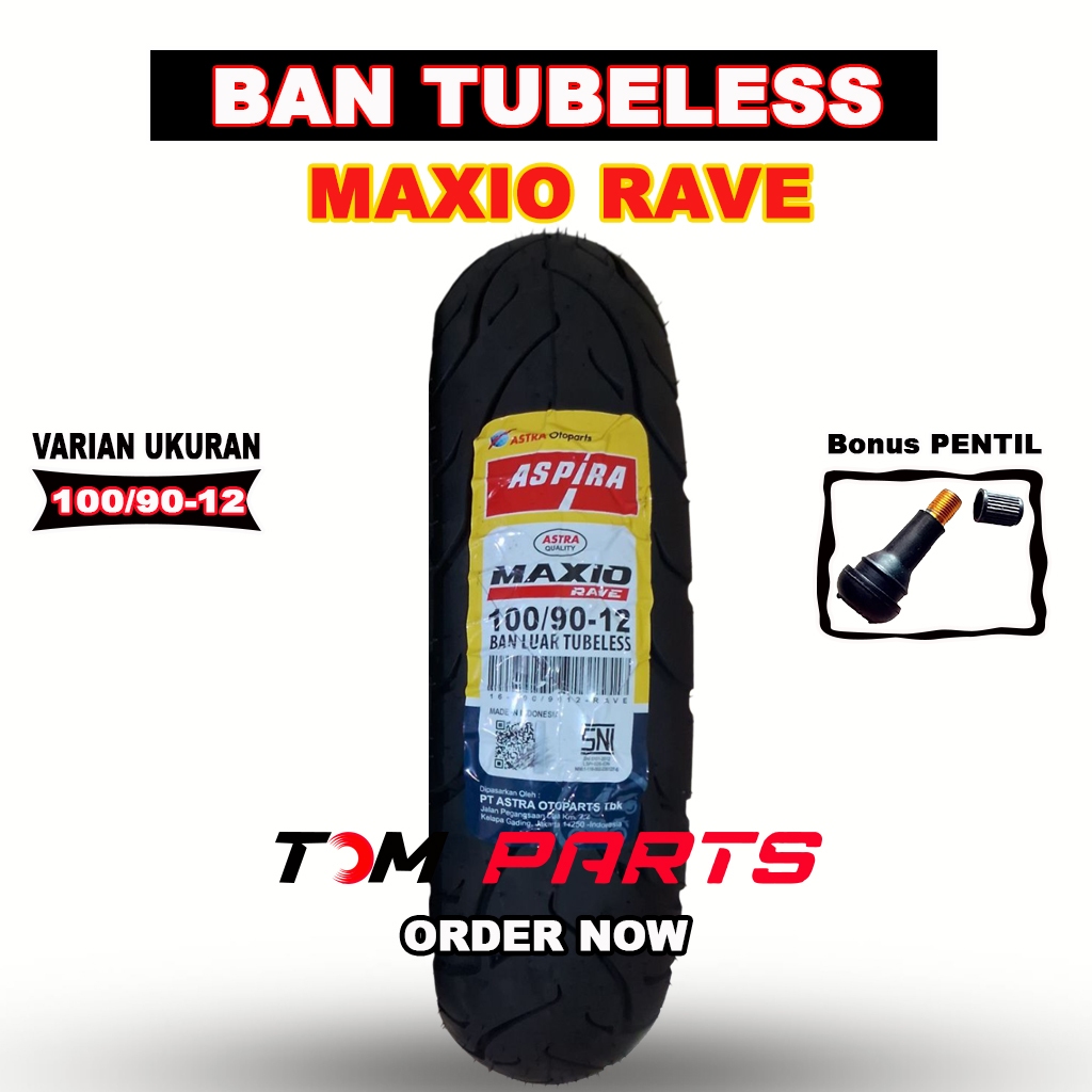 Jual BAN TUBELESS 100/90-12 ASPIRA MAXIO RAVE UNTUK BAN DEPAN SCOOPY ...