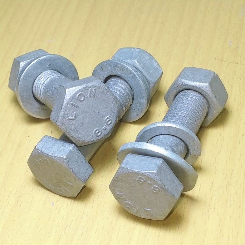 Jual baut mur hdg m12x50 pitch 1,75 half drat baut mur kunci 19 baja grade 8.8 galvanis hotdip ...