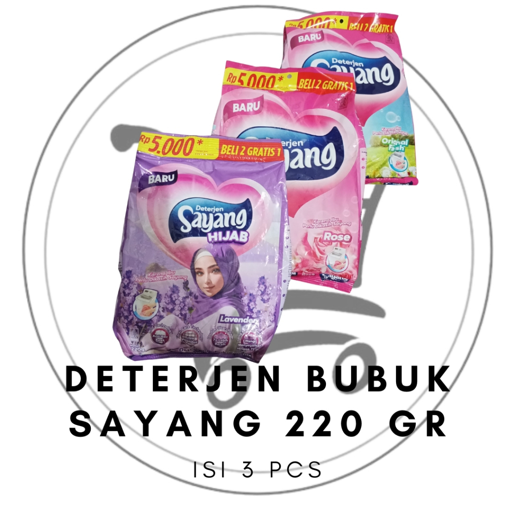 Jual PAKET 3 BUNGKUS DETERJEN SAYANG 220 GRAM DETERGENT PAKAIAN ...