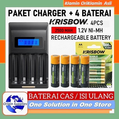 Jual Krisbow Set 4 Pcs Baterai Rechargeable Aa 2500 Mah Hr6 with ...