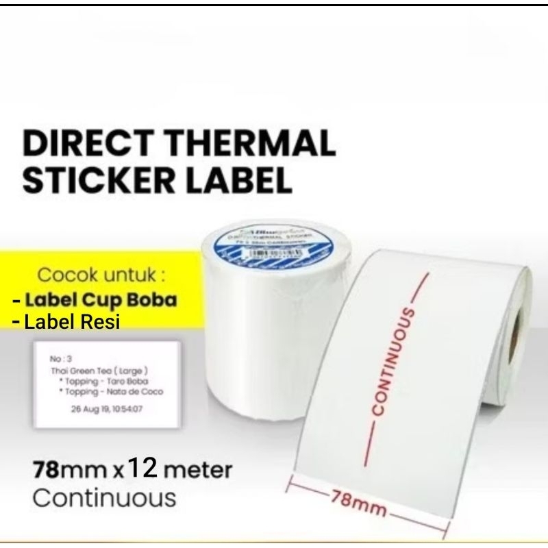 Jual Kertas Stiker Label Printer Thermal 78mm/80mm x12Meter Continuous | Shopee Indonesia