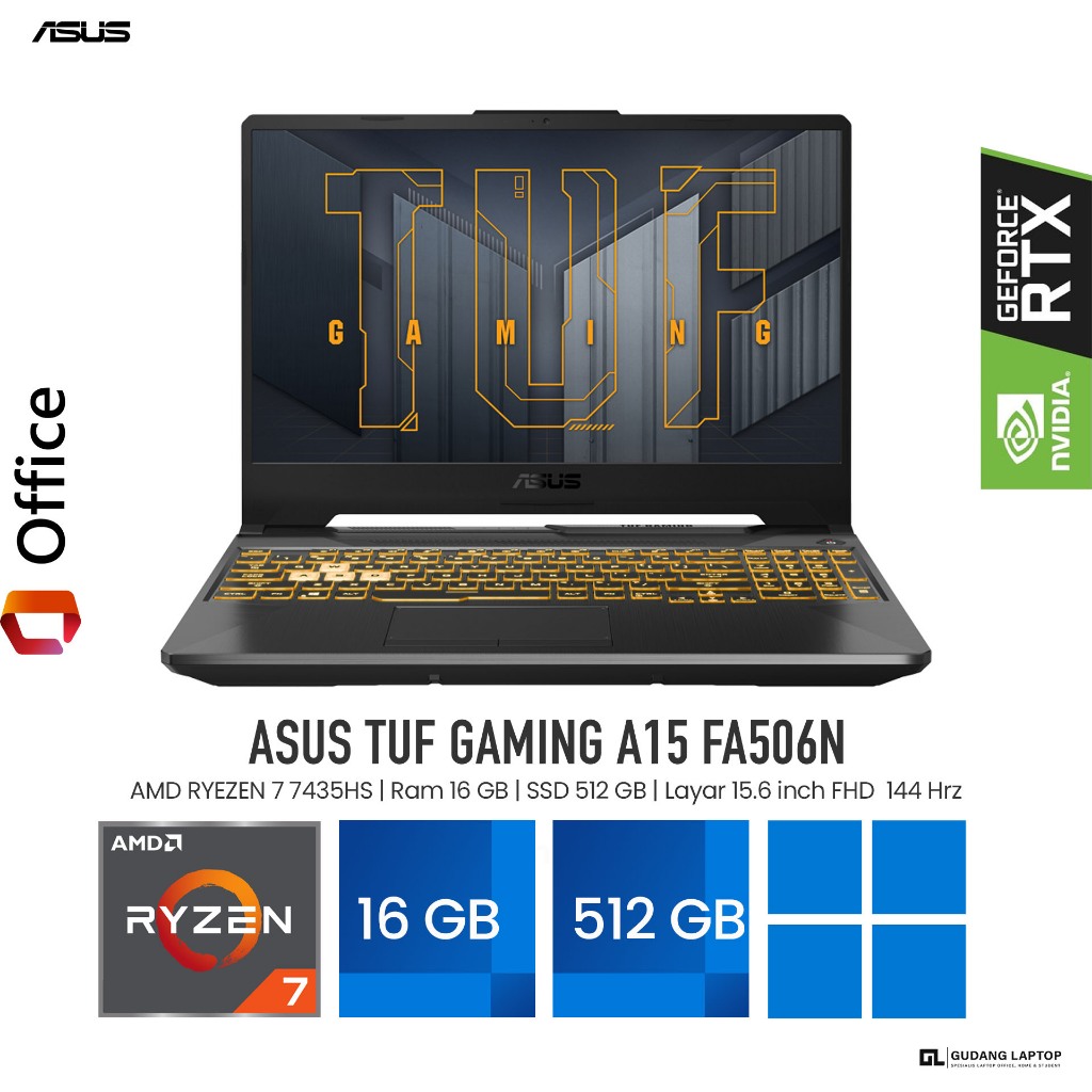 Jual LAPTOP GAMING ASUS TUF A15 FA506N AMD RYZEN 7 7435HS RAM 16 GB SSD ...