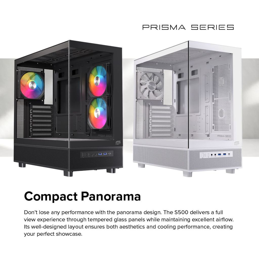 Jual Einarex Prisma S500 ATX GAMING CASE WITH 2 fan 120mm Reverse ARGB AND 1 fan ARGB 120mm ...