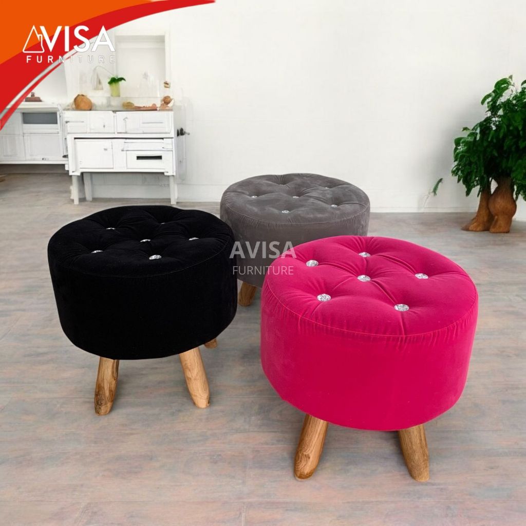 Jual AVISA Furniture Kursi Stool Kancing Minimalis Kayu Jati Kuat untuk ...