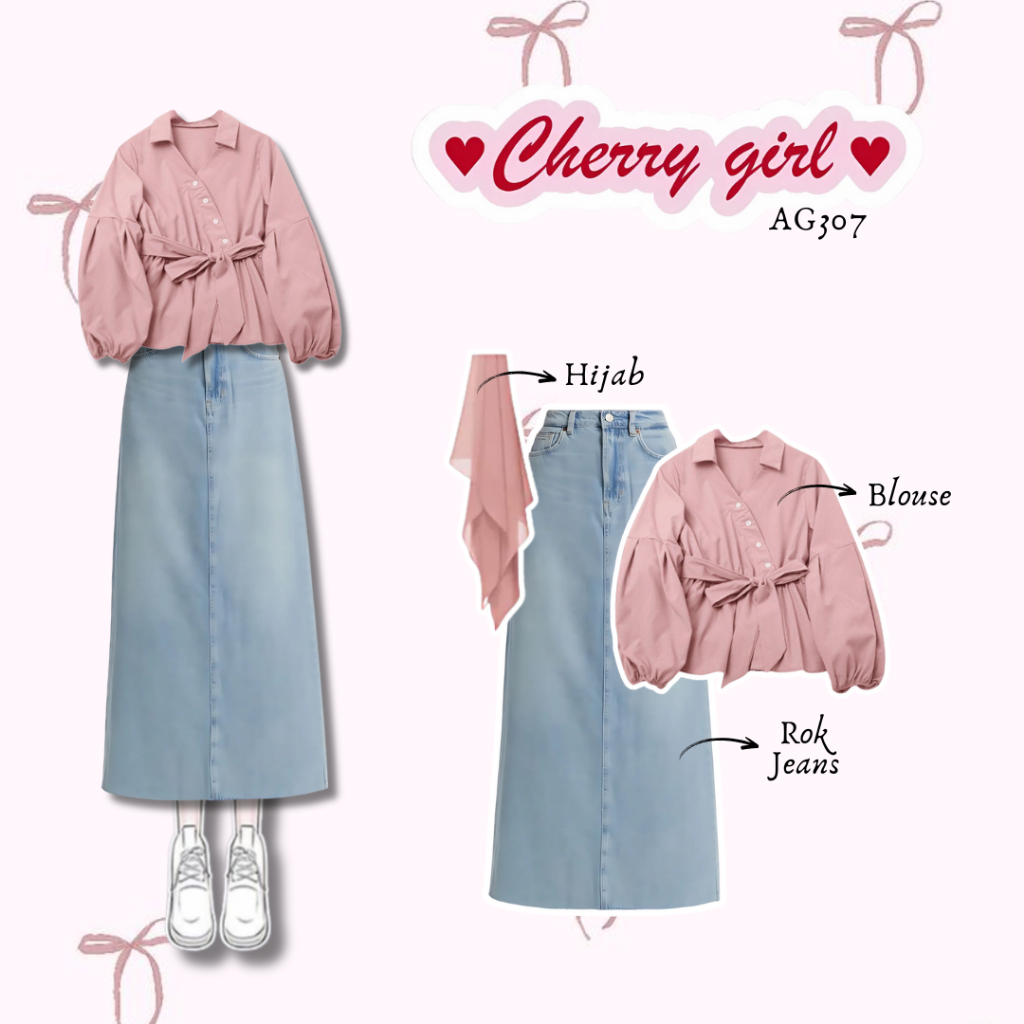 Jual 3in1 One Set Wanita Kekinian | Blouse + Rok Jeans + Hijab | Outfit ...