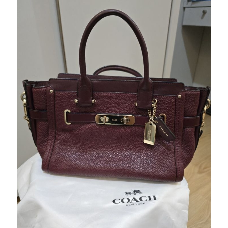 Jual Coach Swagger 27 Maroon (Burgundy) Pebble Leather Satchel Cross ...