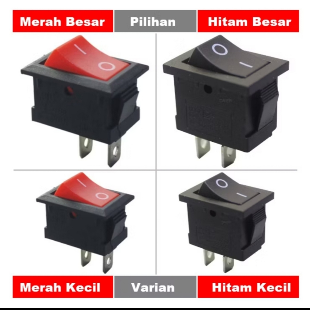 Jual Saklar Power On Off Mini Rocker Switch Besar Kecil Hitam Merah 2-P ...