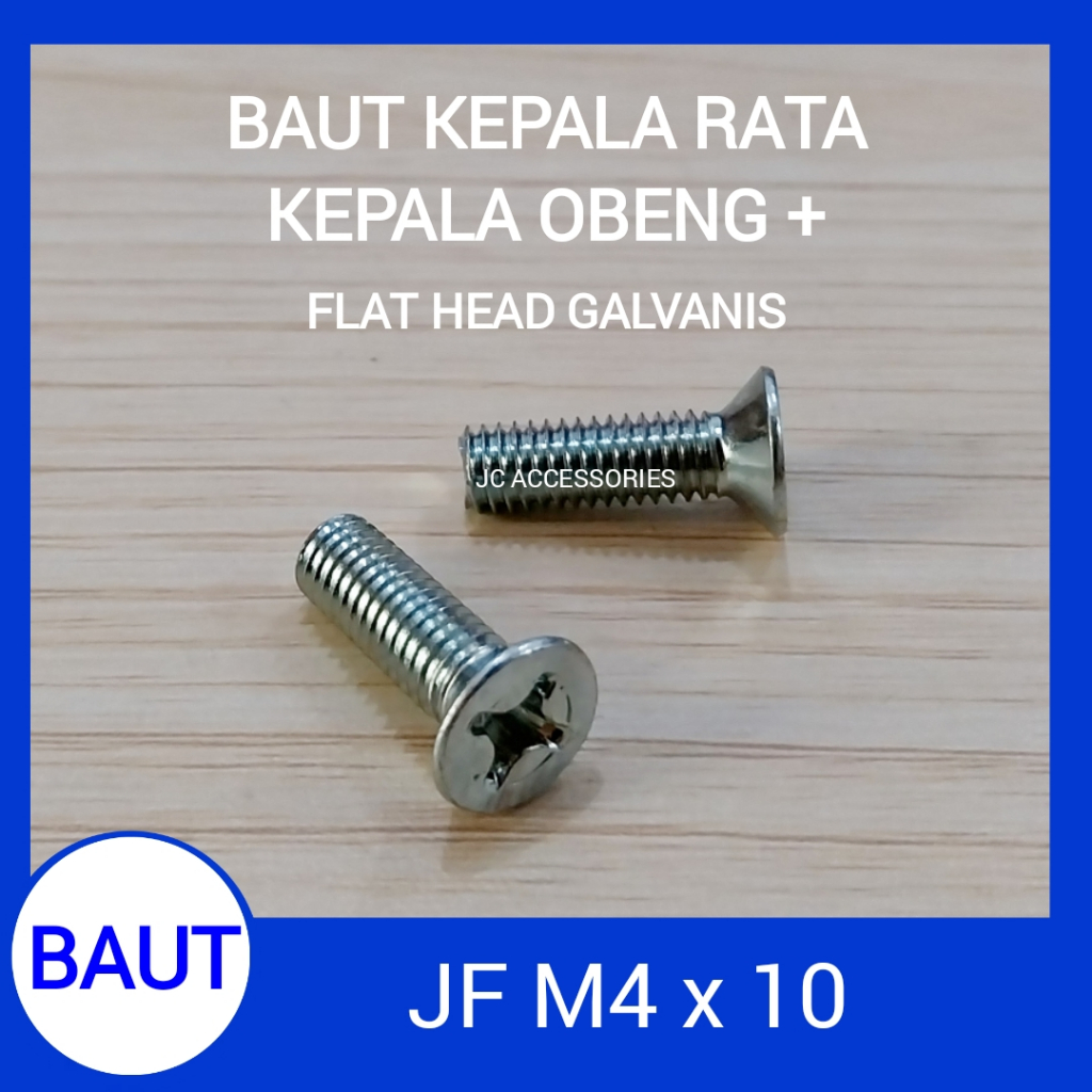 Jual [ 1 PACK = 50 PCS ] BAUT JF M4X10 KEPALA OBENG + 4X10 KEPALA RATA M4 X 10 FLAT HEAD BOLT 4 ...