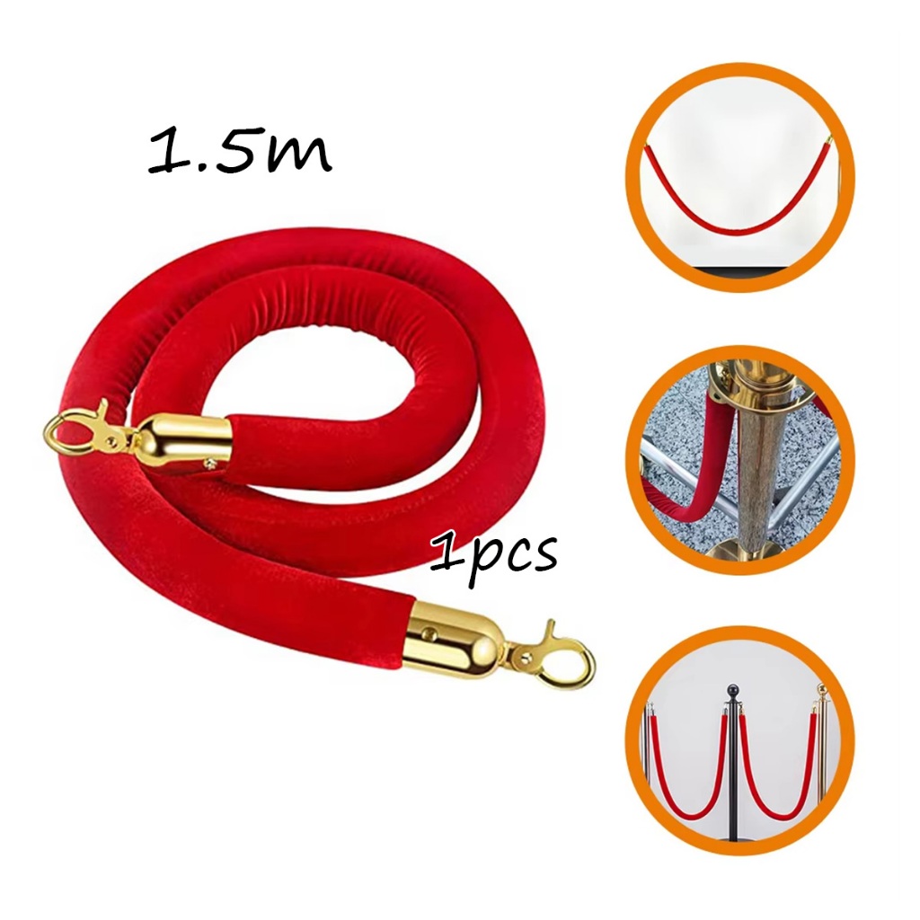 Jual 1.5M Tali Tiang Antrian Pembatas Merah Bahan Beludru Dengan Kait ...