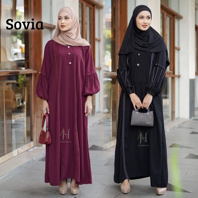 Jual Abaya Gamis Hitam Couple Sovia 1-14th Dubai Remaja Jetblack Saudi ...