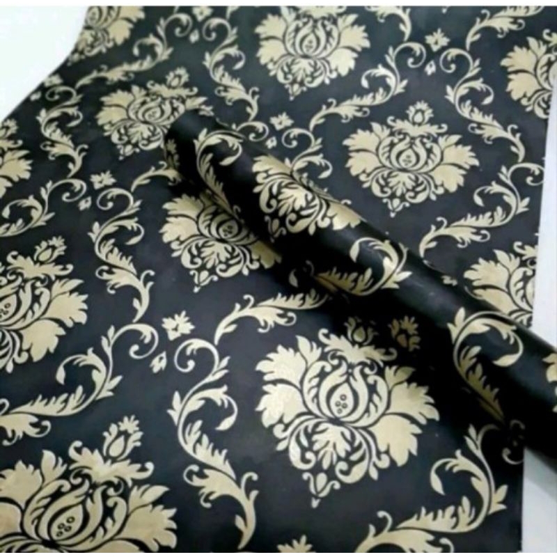 Jual Wallpaper Sticker Dinding Motif Batik Gold Dasar Hitam Bahan Kertas PVC Full Lem Perekat ...