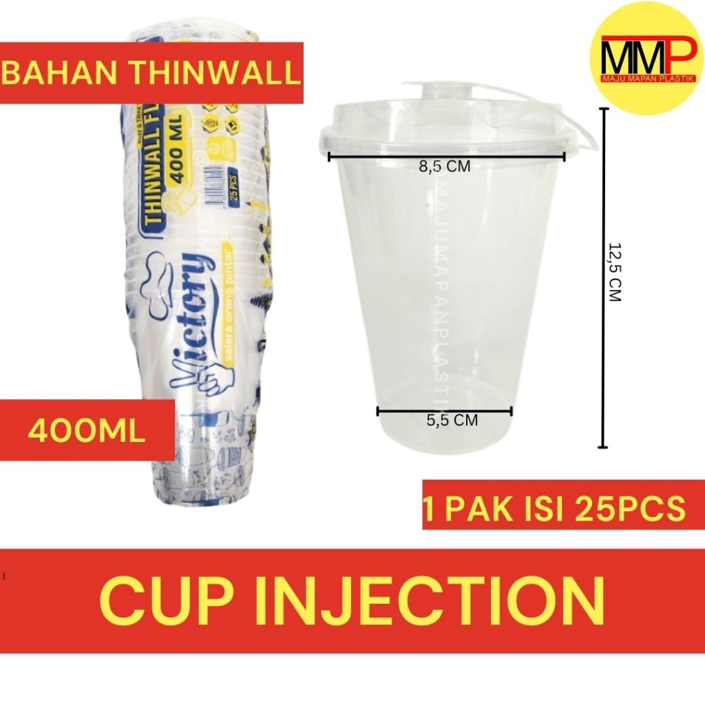 Jual [25 Pcs] Cup Injection Gelas Thinwall Tebal 14 oz 400 ml / 16 oz ...