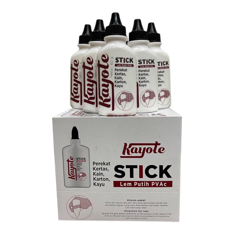 Jual lem Kayote stik 60gr / Lem Putih / Lem Kertas Putih Merk Kayote Botol 60 gram/ FOX STIK ...