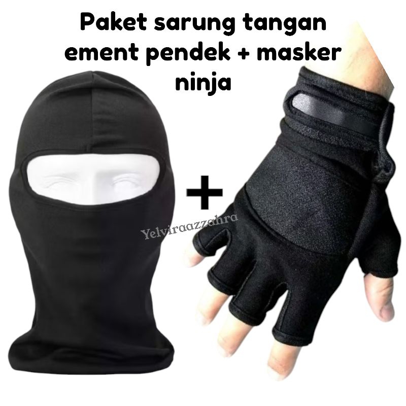 Jual paket motoran sarung tangan emen pendek & masker ninja fullface ...