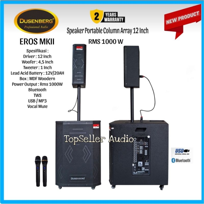 Jual Speaker Portable Column Line Array Aktif Profesional 12 Inch Dusenberg EROS MKII Bluetooth ...