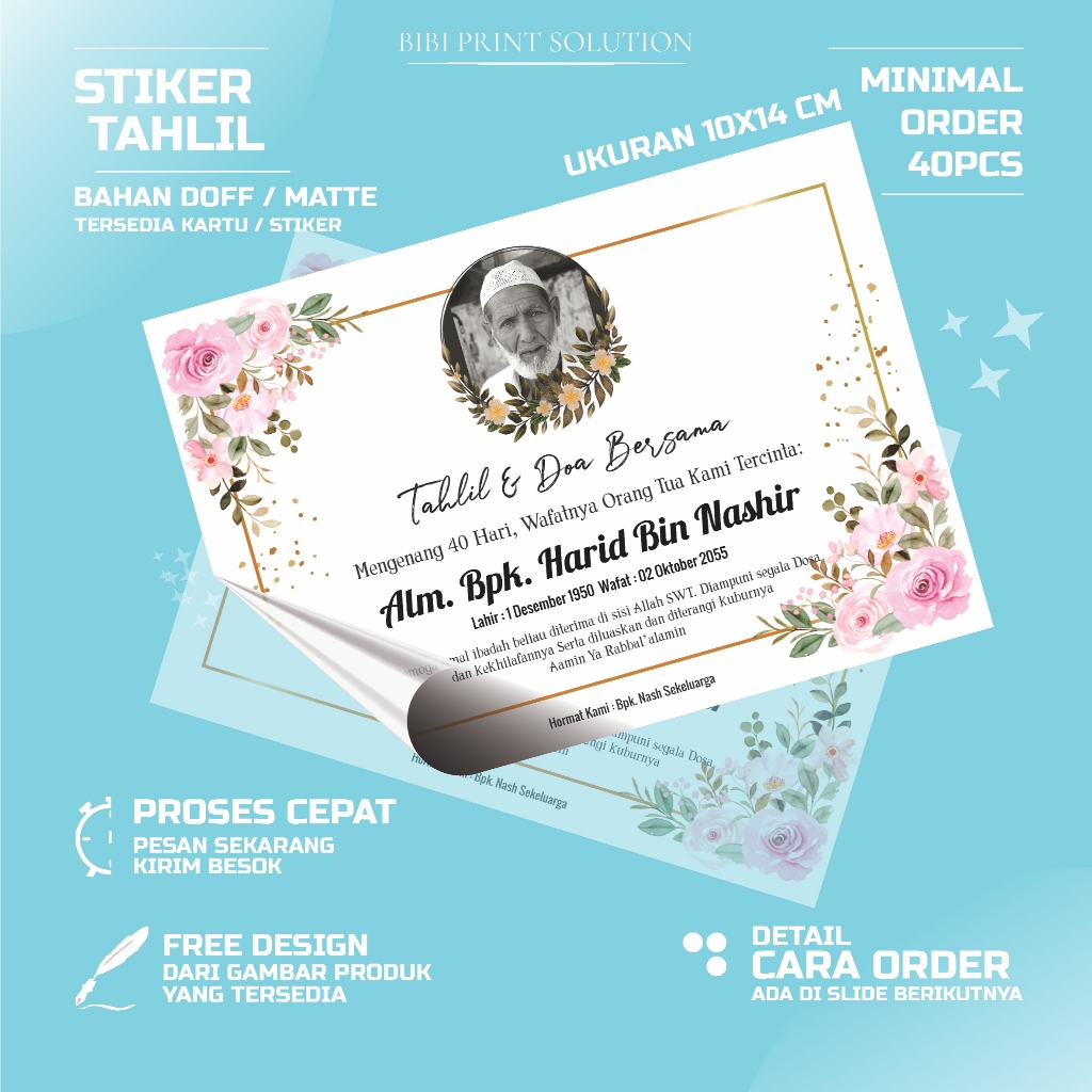 Jual Sticker / Kartu Tahlil Haul Pengajian Mengenang Wafatnya 40 100 ...