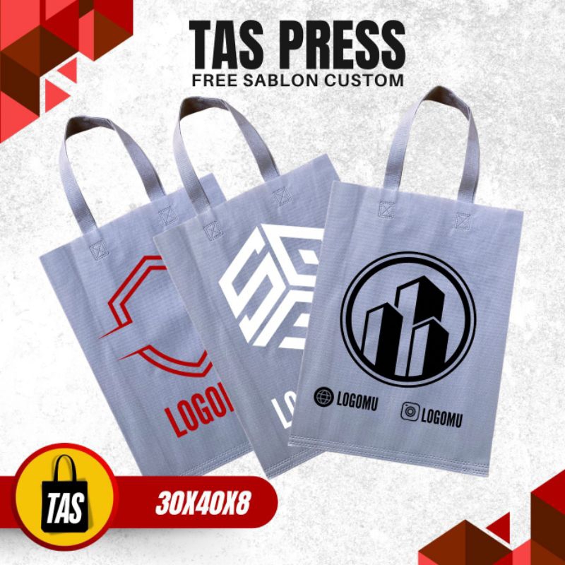 Jual TAS PRESS FREE SABLON CUSTOM UK. 30X40X8 BAHAN TEBAL 60GSM BISA ...