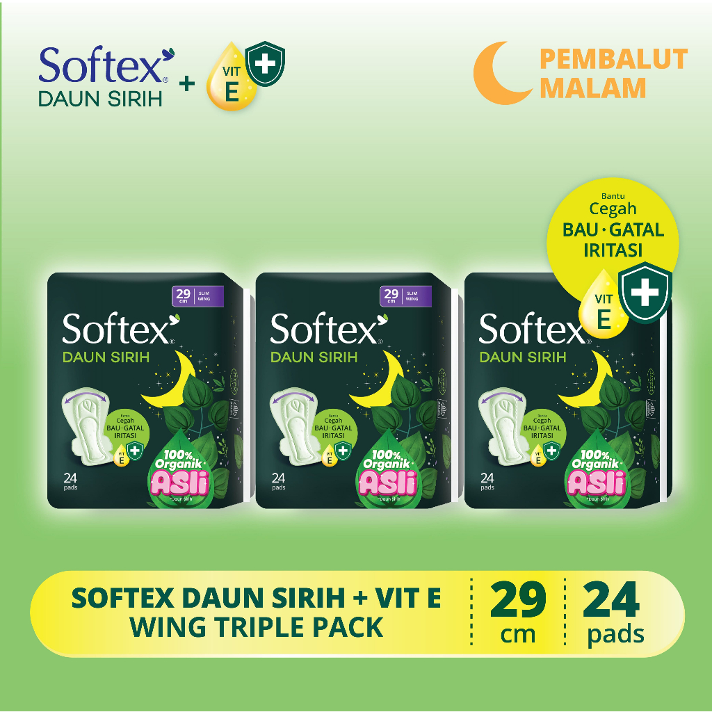 Jual Softex Daun Sirih + Vitamin E Jumbo Pack 29cm 24s x 3 Pack ...