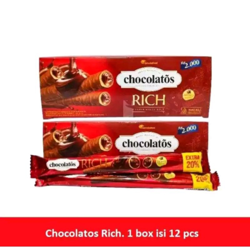 Jual Chocolatos RICH 1 Box Isi 12 Pcs Cocolatos Wafer Roll Coated | Shopee Indonesia