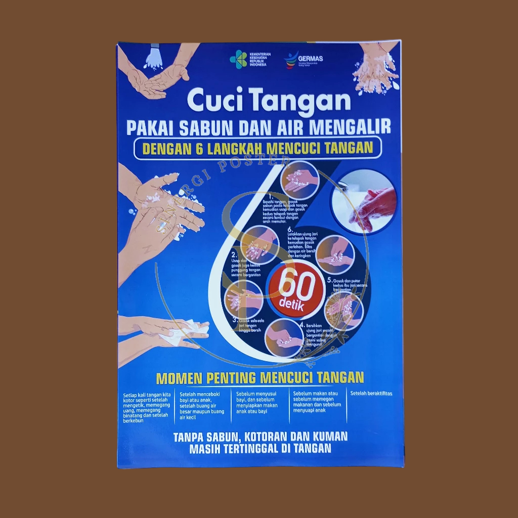 Jual Poster Cuci Tangan Pakai Sabun dan Air Mengalir | 6 Langkah ...