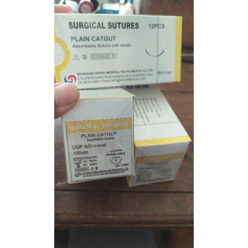 Jual CATGUT PLAIN 4/0 SUTURES + JARUM PER BOX ISI 12 PCS | Shopee Indonesia