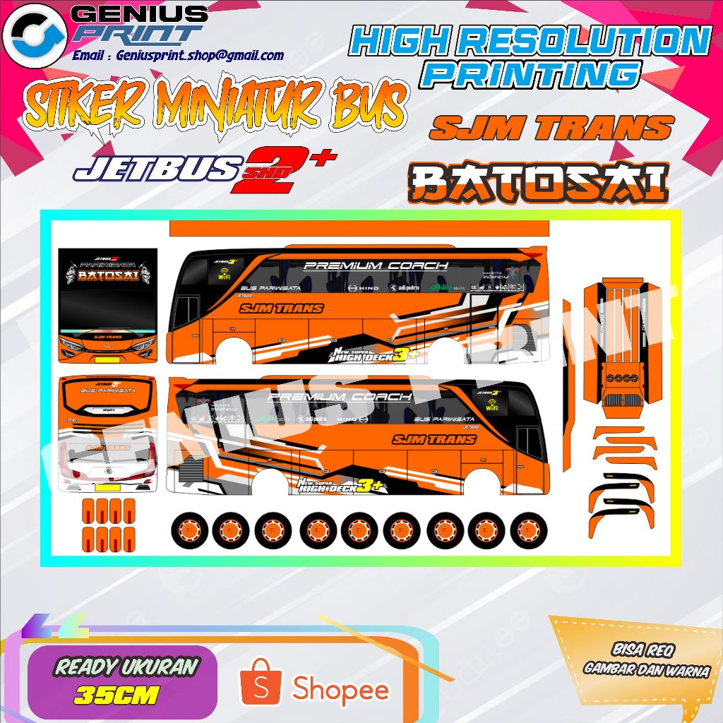 Jual STIKER MINIATUR BUS JETBUS 2+ SJM TRANS UKURAN 35CM | Shopee Indonesia