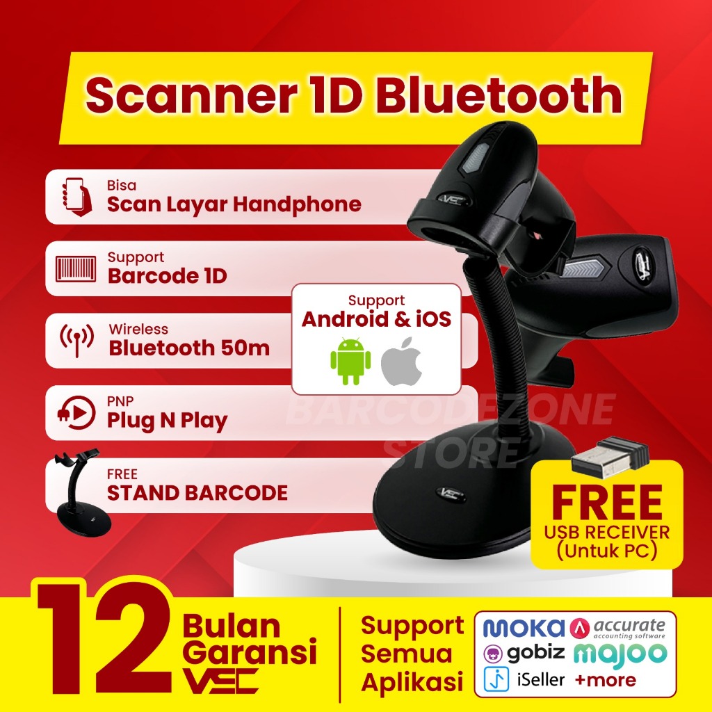 Jual WIRELESS BLUETOOTH BARCODE SCANNER VSC BT-395S (Android,IOS) +2.4G ...