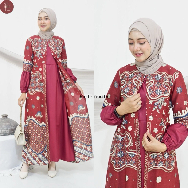 Jual Batik Faatin | Baloon Dress | Gamis Batik Maroon | Gamis Batik ...