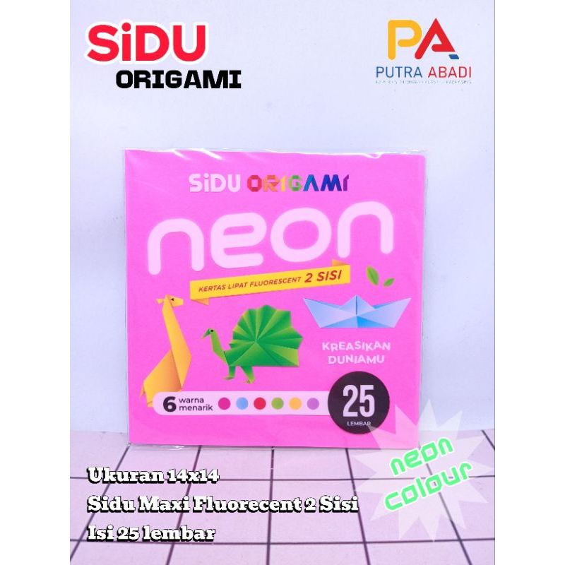 Jual Satu Pak Kertas Lipat Berwarna Neon Fluorecent Origami SiDU Isi 25 ...