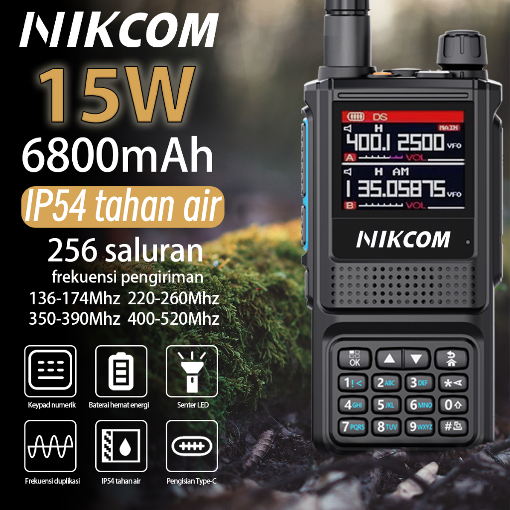 Jual HT NIKCOM Walkie Talkie Jarak Jauh High Power 15W U/V Handy Talky Radio 256 Channels ...