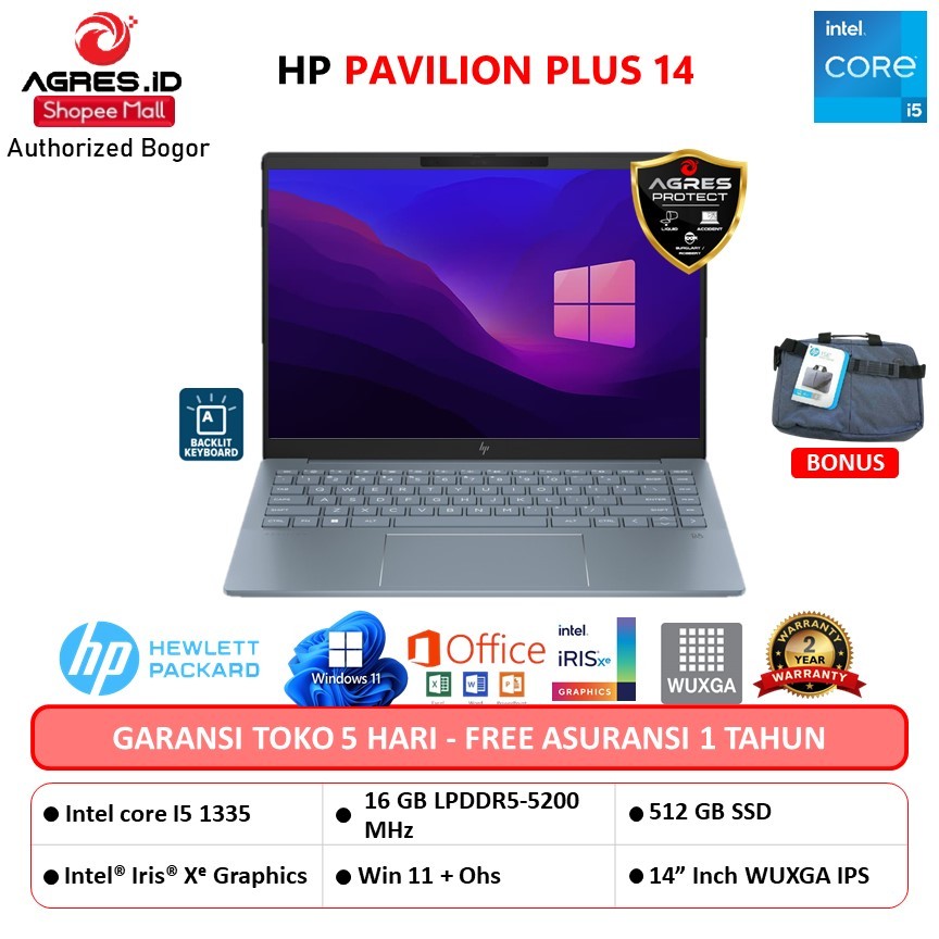 Jual HP PAVILION PLUS 14 I5 1335 16GB 512GB W11+OHS 14.0WUXGA IPS BLUE-EW0021TU | Shopee Indonesia