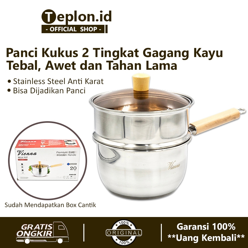 Jual Vienna Panci Kukus 2 Susun Tebal Tutup Kaca 20cm | Steamer Kukusan | Dandang Masak Nasi ...