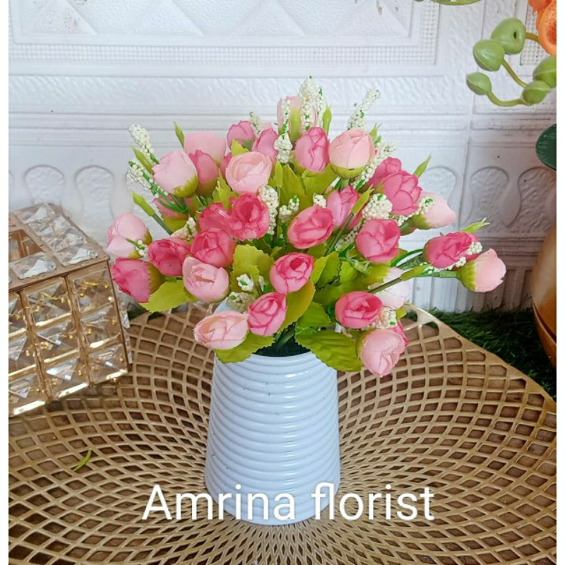 Jual bunga mawar kuncup artificial vas ulir//bunga mawar hias vas ulir ...