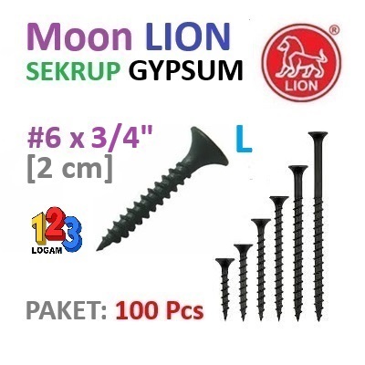 Jual 100 Pcs #6x3/4" Sekrup Baut Gypsum Panjang 2 cm Moon Lion Asli | Shopee Indonesia