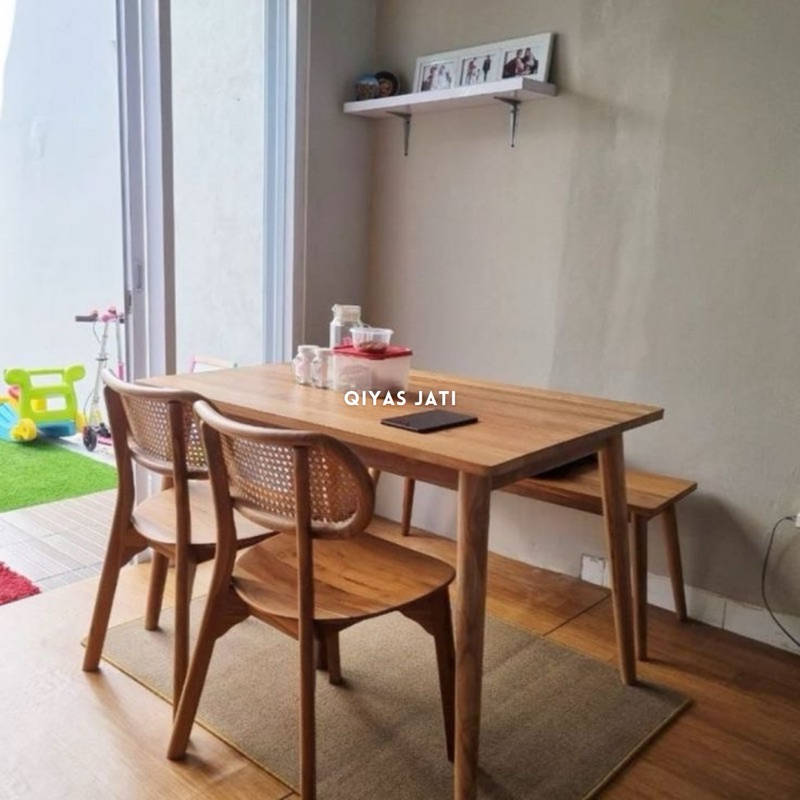 Jual Meja makan jati kursi dan bench, Meja makan minimalis, Set meja makan 2 kursi dan bench ...
