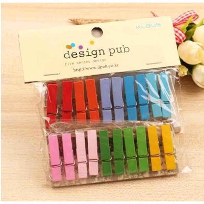 Jual Wooden klip foto kayu isi 20pc plus tali penjepit photo polaroid ...