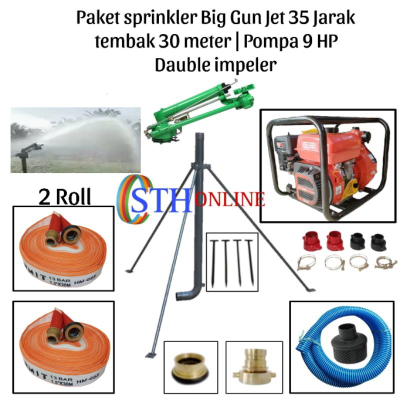 Jual Paket Sprinkler big gun jet 35 siap pakai | Pompa pemadam 9 Hp ...