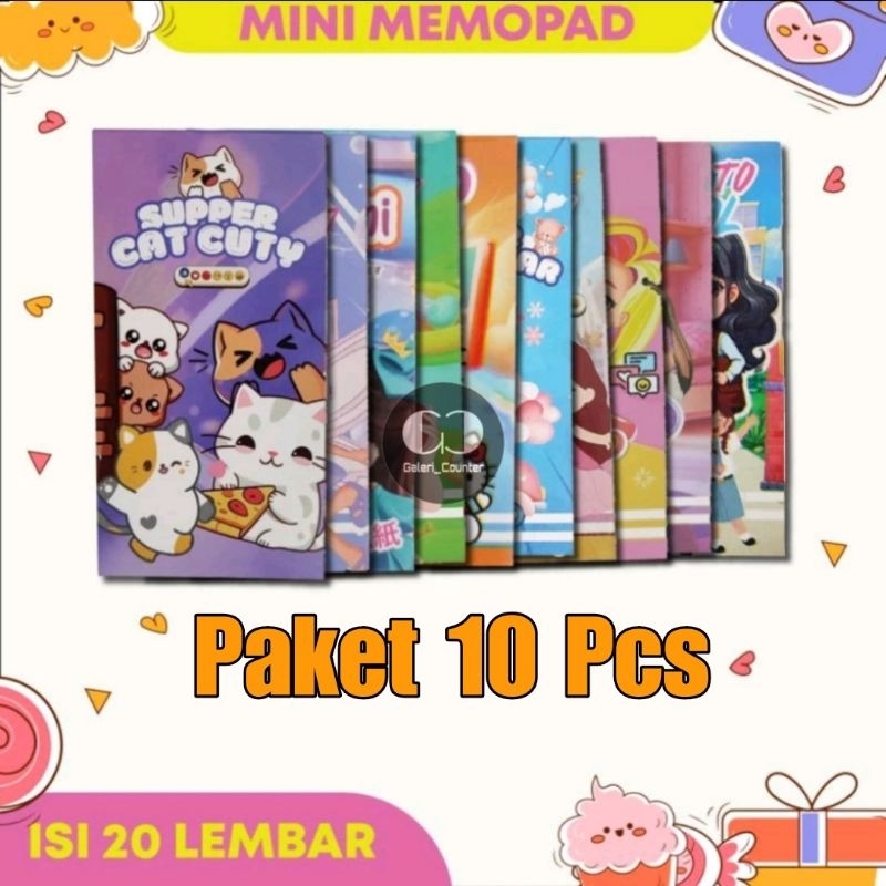 Jual MEMO MINI / NOTES KECIL ( ISI 10 Pcs ) MEMO GARIS GAMBAR KARAKTER ...