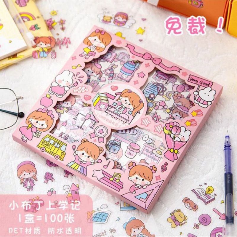Jual 100 Lembar Stiker Labubu Study Girl Sticker Viral Lucu Korea ...