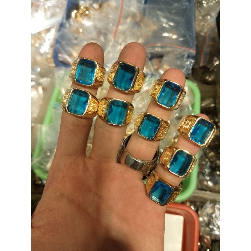 Jual Batu Blue Topaz Cutting Octagon/Kotak, Ring Gold Titanium, Natural ...