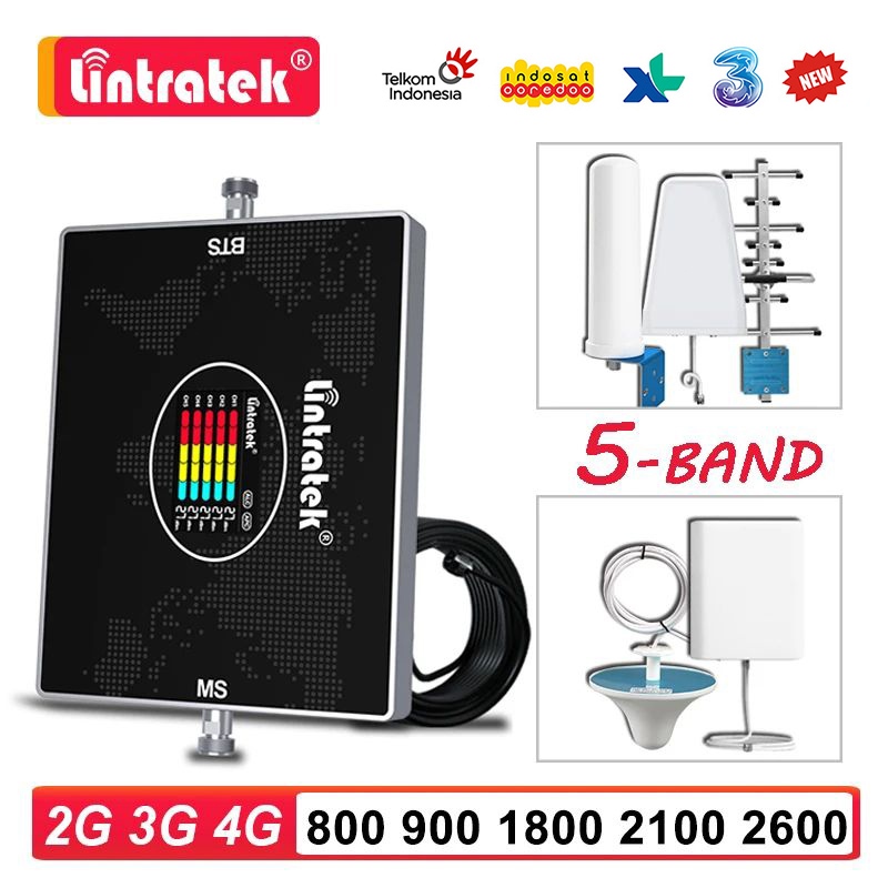Jual FullSet Lintratek 5 Band Booster Sinyal HP EDC Repeater 2G 3G 4G Modem 850 900 1800 2100 ...