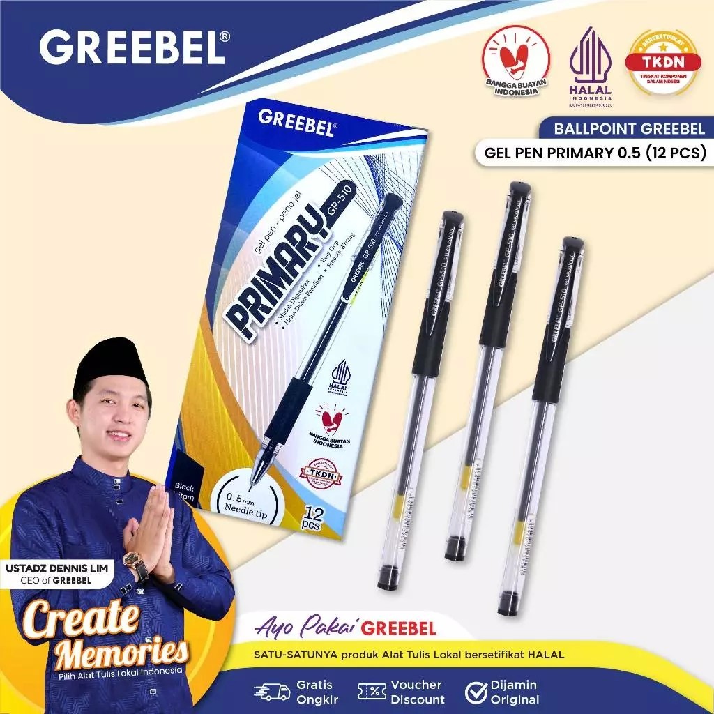 Jual GREEBEL Pulpen Gel Pen Gel (GP-510 Primary 0.5 Black) Pulpen Greebel / Ballpoint / Ballpen ...
