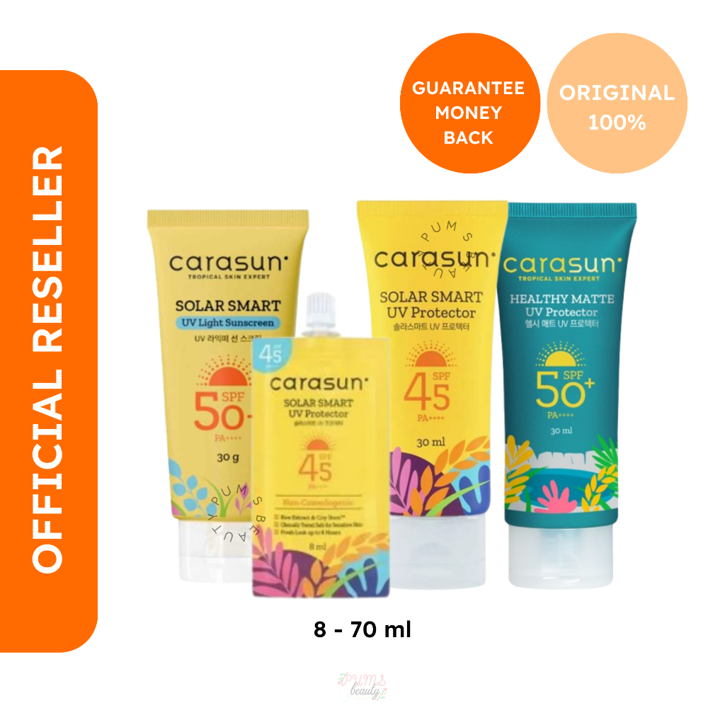 Jual CARASUN - Solar Smart UV Protector SPF 45 SPF 50 Sunscreen Fullsize 70ml 30ml Sachet size ...