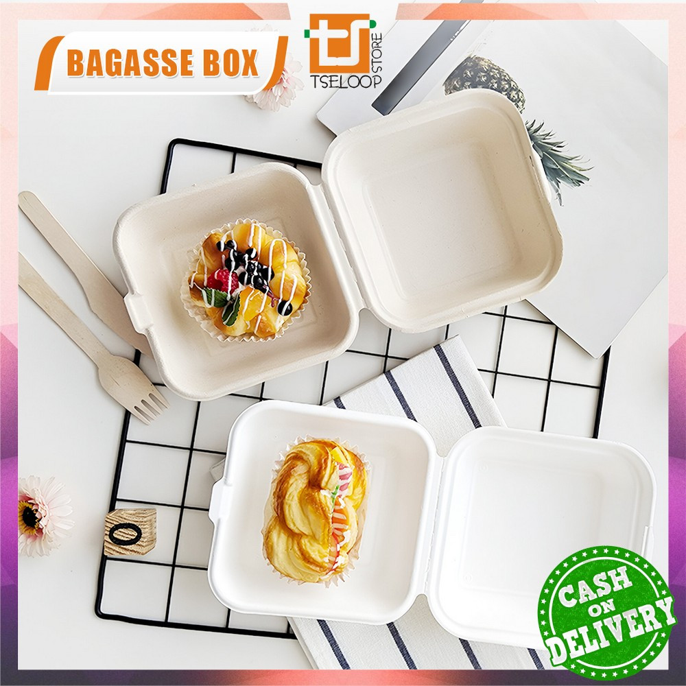 Jual OFM-C1100 Bagasse Box Serat Tebu Lunch Box Burger 6in Food Grade ...