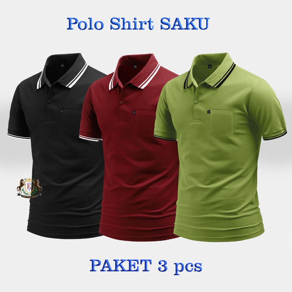 Jual BKT Paket Hemat 3 pcs Polo Shirt Pria SAKU Kaos Polos Bahan Tebal ...