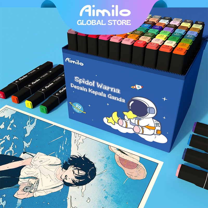 Jual Aimilo Spidol Warna Warni 1 Set Sketch Marker 2 Tip kartun Touch ...
