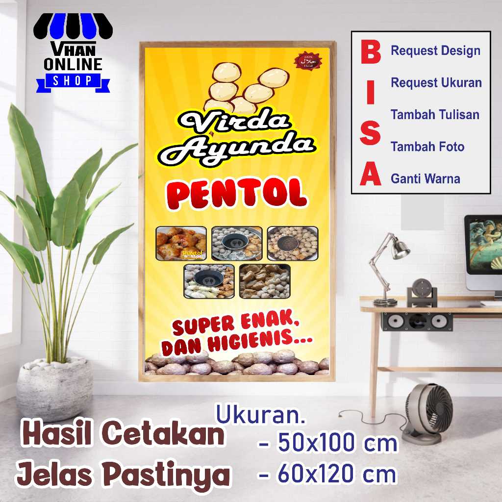 Jual Spanduk Banner Custom Jualan Pentol atau Jajanan Anak | Shopee ...