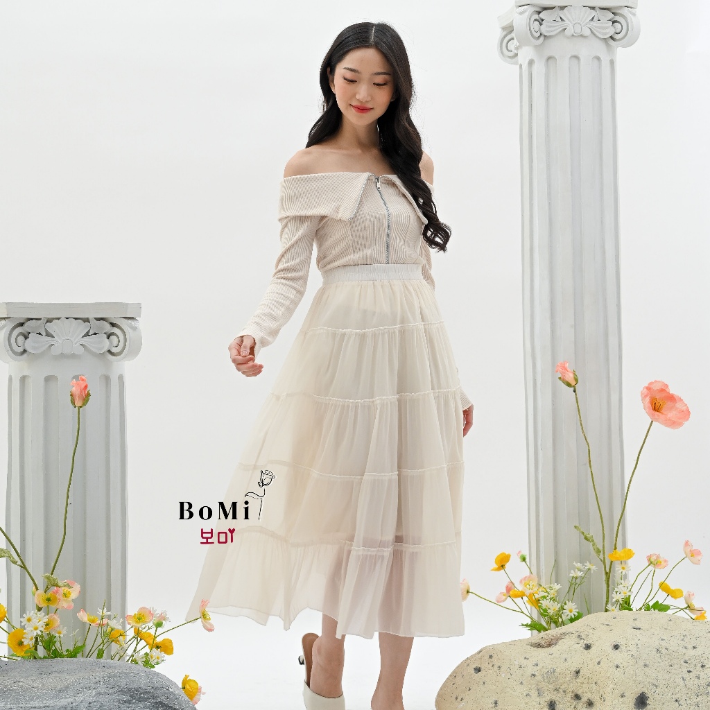 Jual BOMI - YENA Skirt Maxi Japan Korean Organdi Rok Tingkat Semi ...