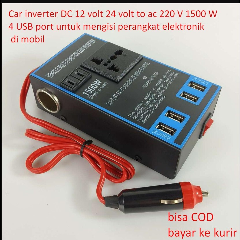 Jual Car inverter DC 12 volt 24 volt to ac 220 V 1500 W 4 USB port ...