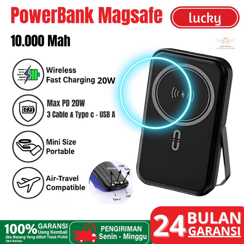 Jual LUCKY PowerBank Magsafe Wireless PD Fast Charging 20w 10.000mAh ...